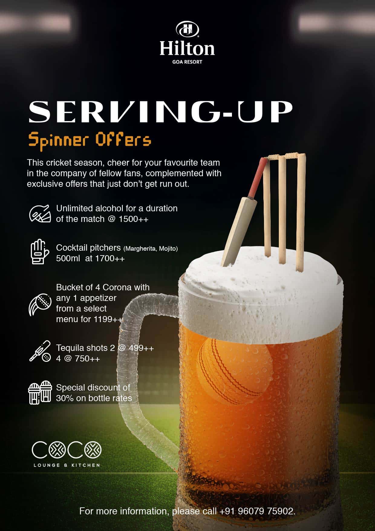 Hilton Goa Resort IPL Offer Poster - Aspiration Advertising Private limited